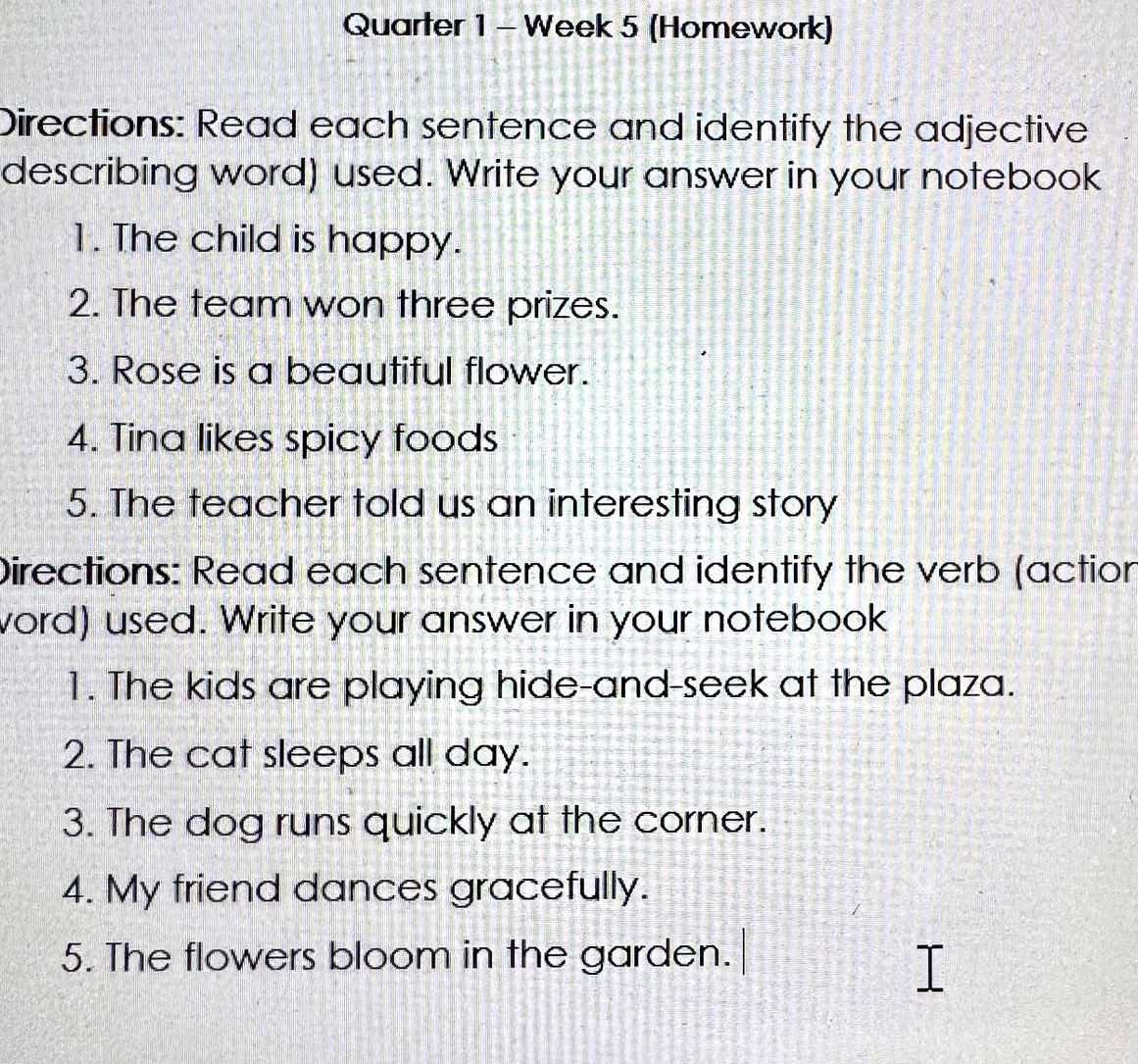 Directions: Read each sentence and identify | StudyX