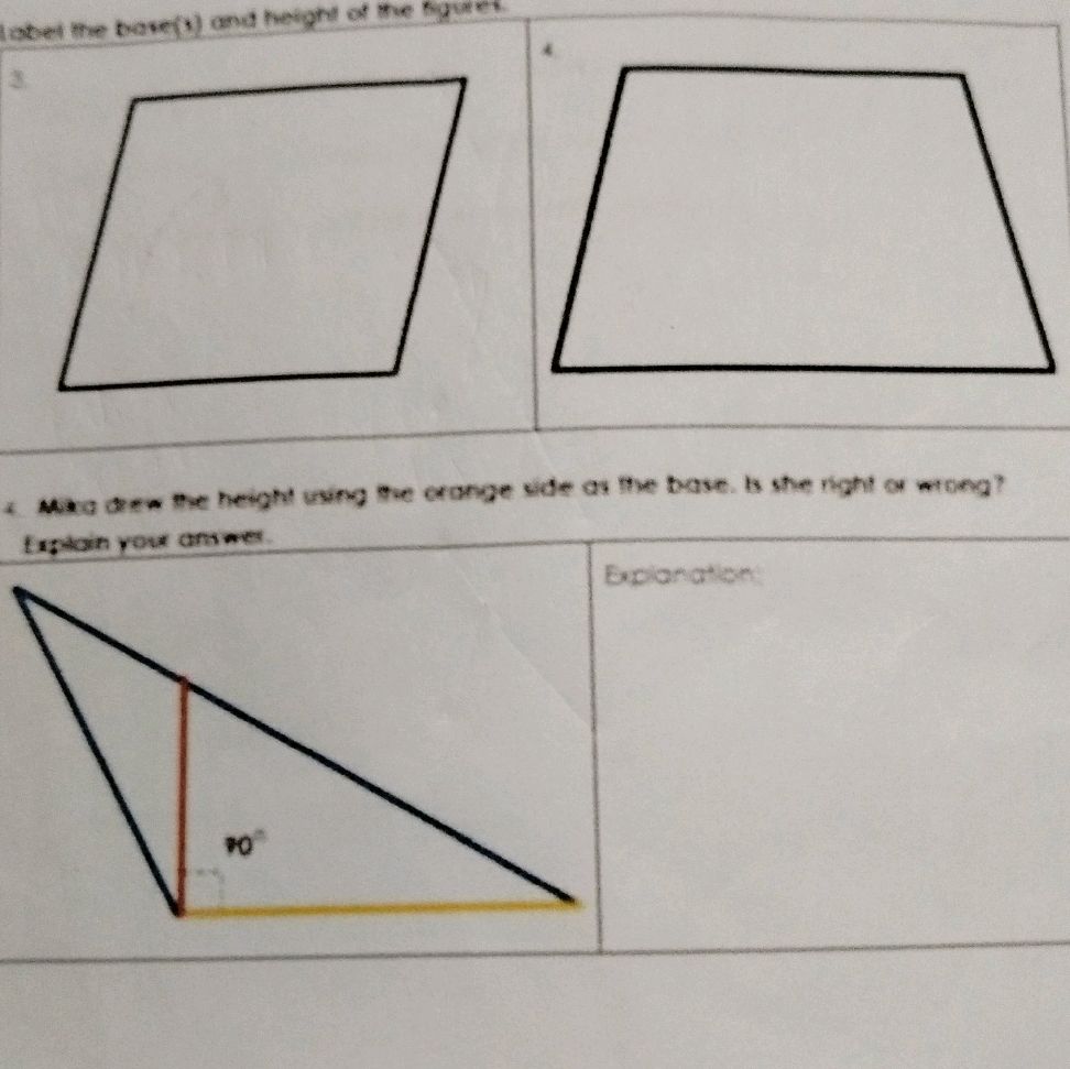 label the base(s) and height of the figure | StudyX