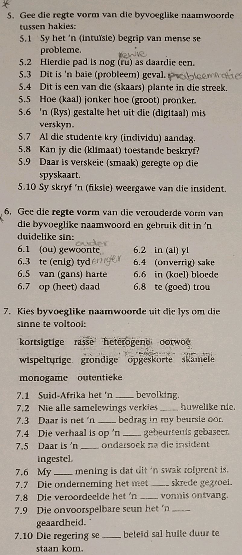 5. Gee die regte vorm van die byvoeglike | StudyX