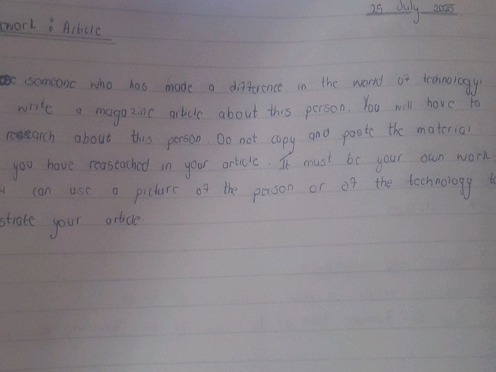 Homework: Article Choose someone who has