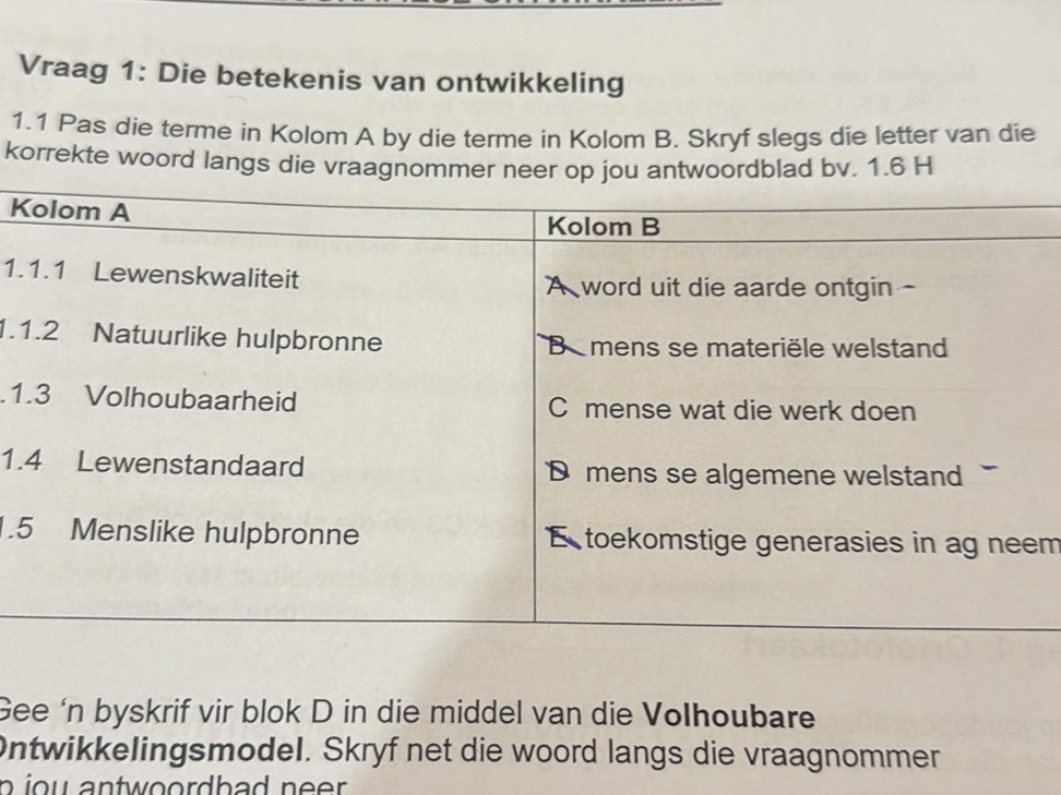 Vraag 1: Die betekenis van ontwikkeling 1.1 | StudyX