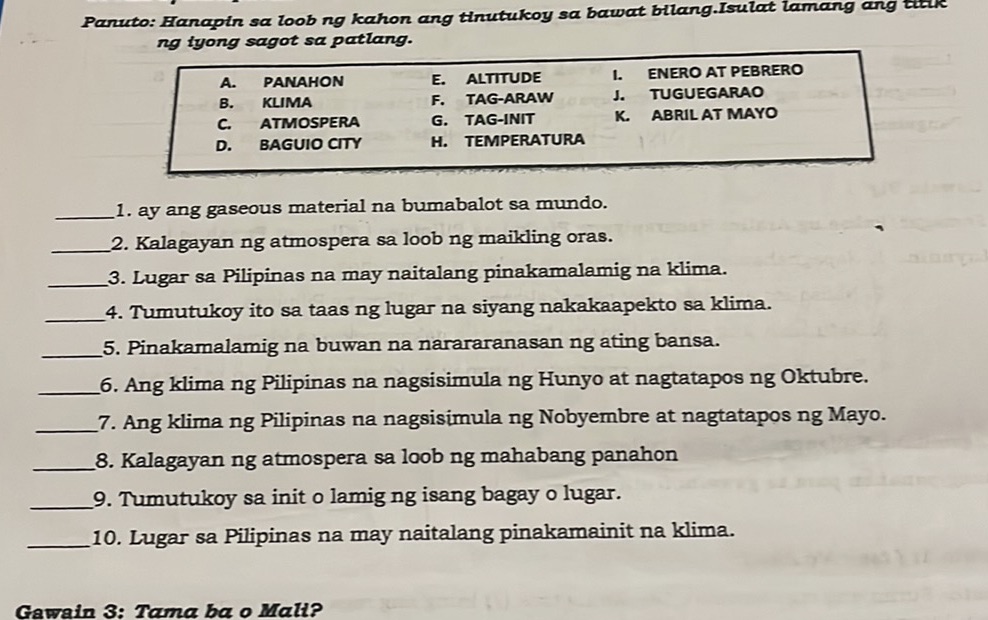 Panuto: Hanapin sa loob ng kahon ang | StudyX