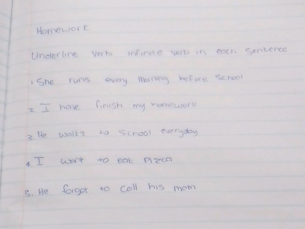 Underline Verb infinite verb in each | StudyX