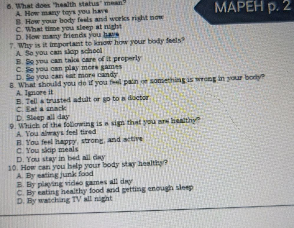 6. What does "health status" mean? A. How | StudyX