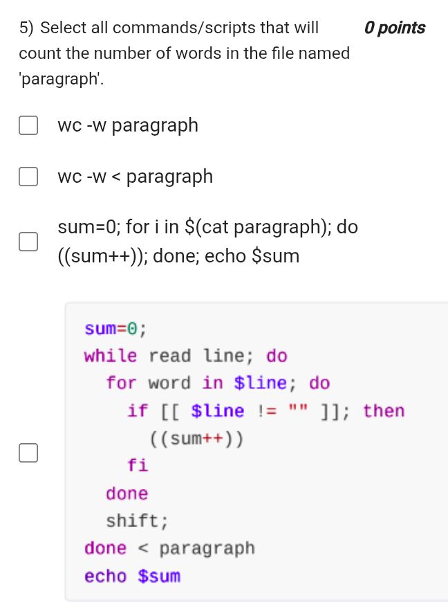 5) Select all commands/scripts that will | StudyX