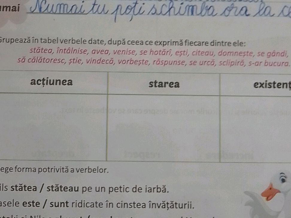 Grupează în tabel verbele date, după ceea ce | StudyX