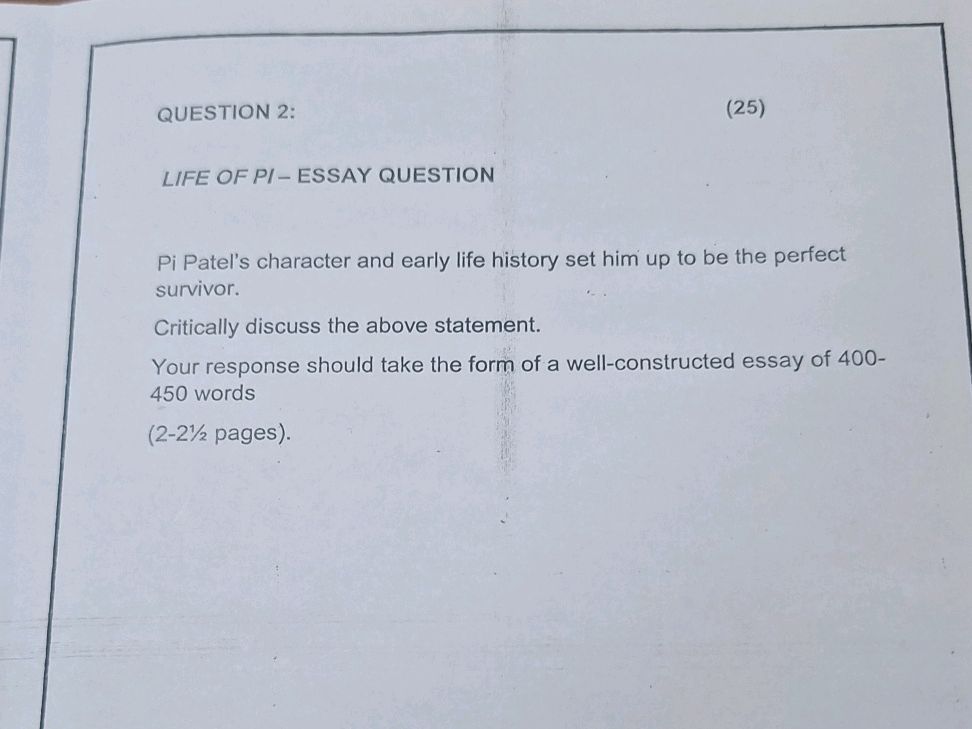 QUESTION 2: LIFE OF PI – ESSAY QUESTION Pi | StudyX
