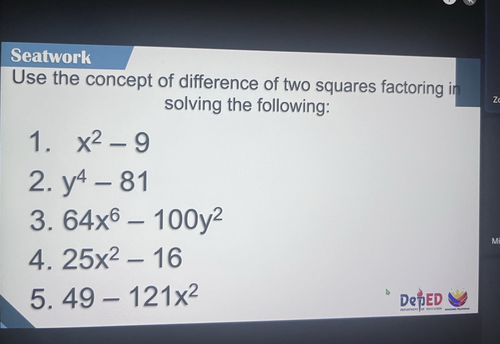 Use the concept of difference of two squares | StudyX