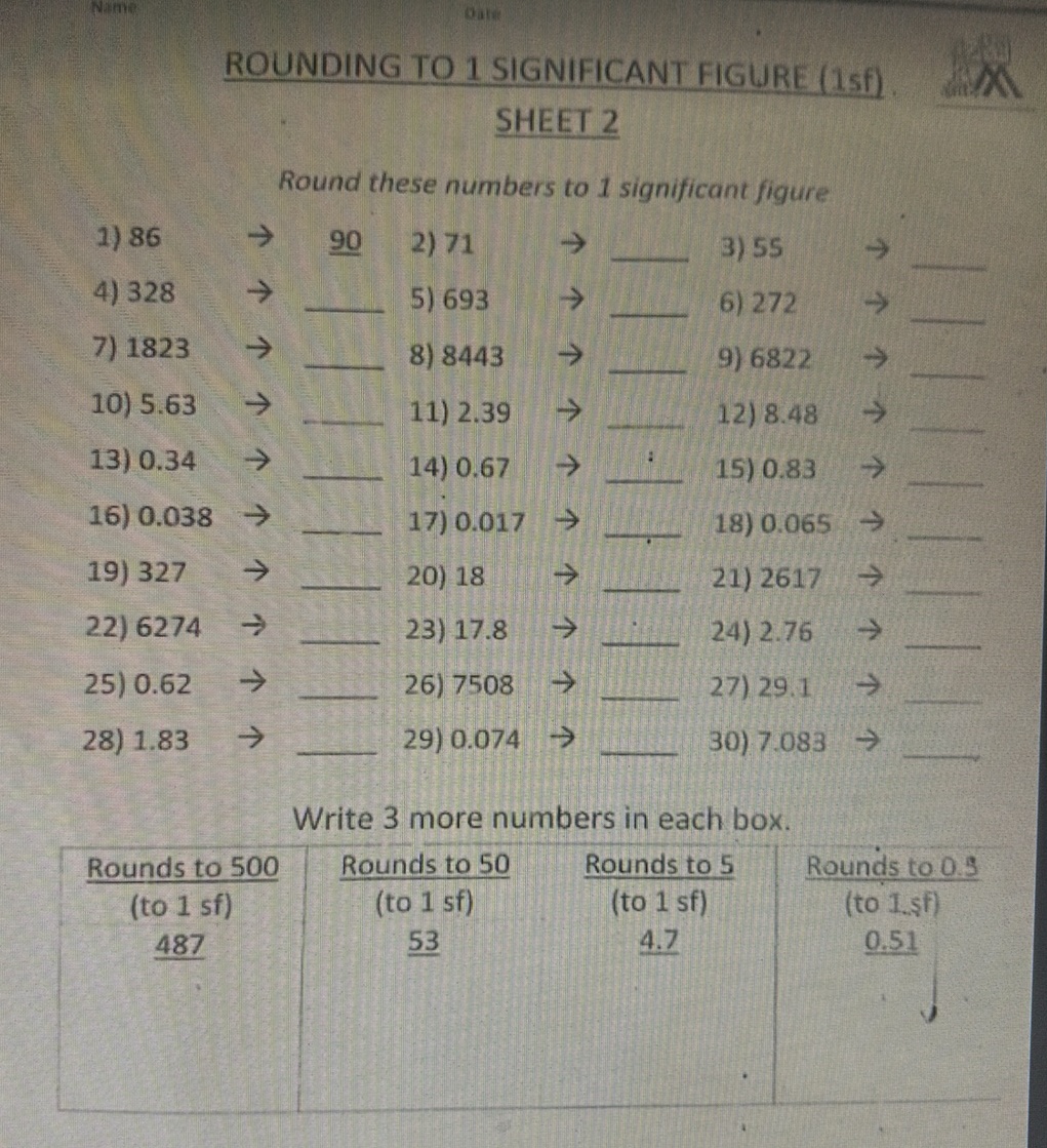 Round these numbers to 1 significant figure | StudyX