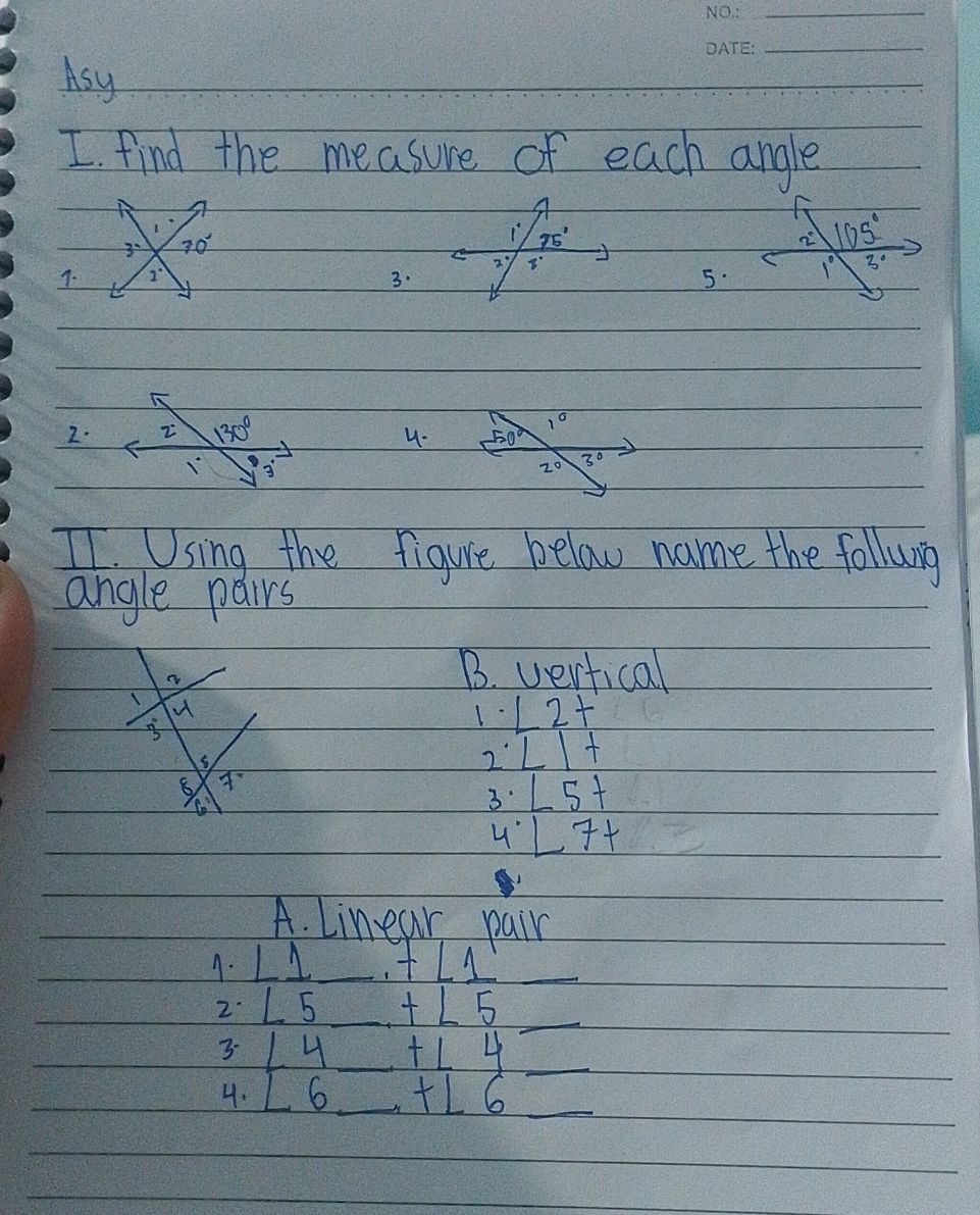 I. Find the measure of each angle 1.