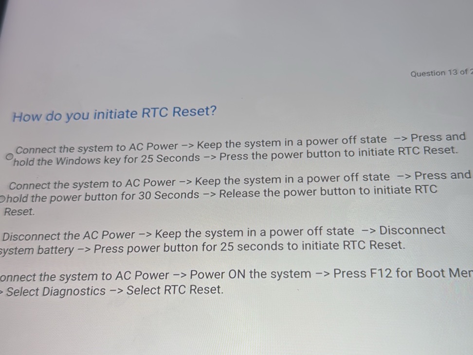 How do you initiate RTC Reset? Connect the | StudyX