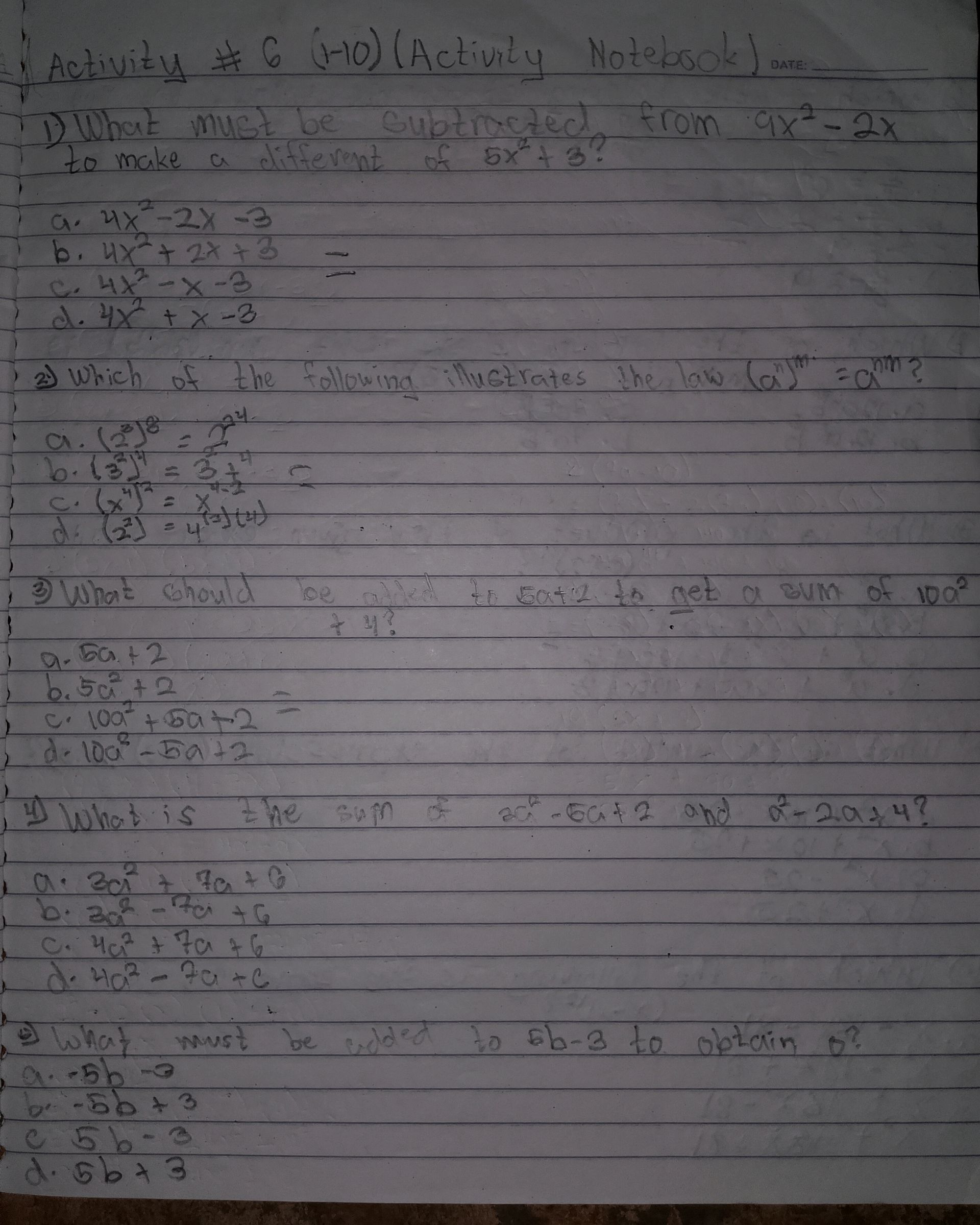 1) What must be subtracted from $9x^2 - 2x$ | StudyX