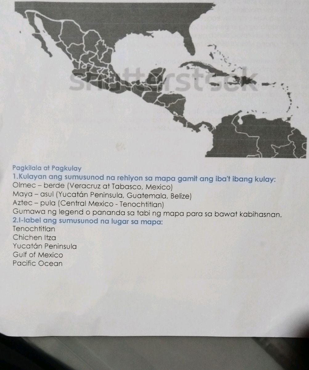 1. Kulayan ang sumusunod na rehiyon sa mapa | StudyX