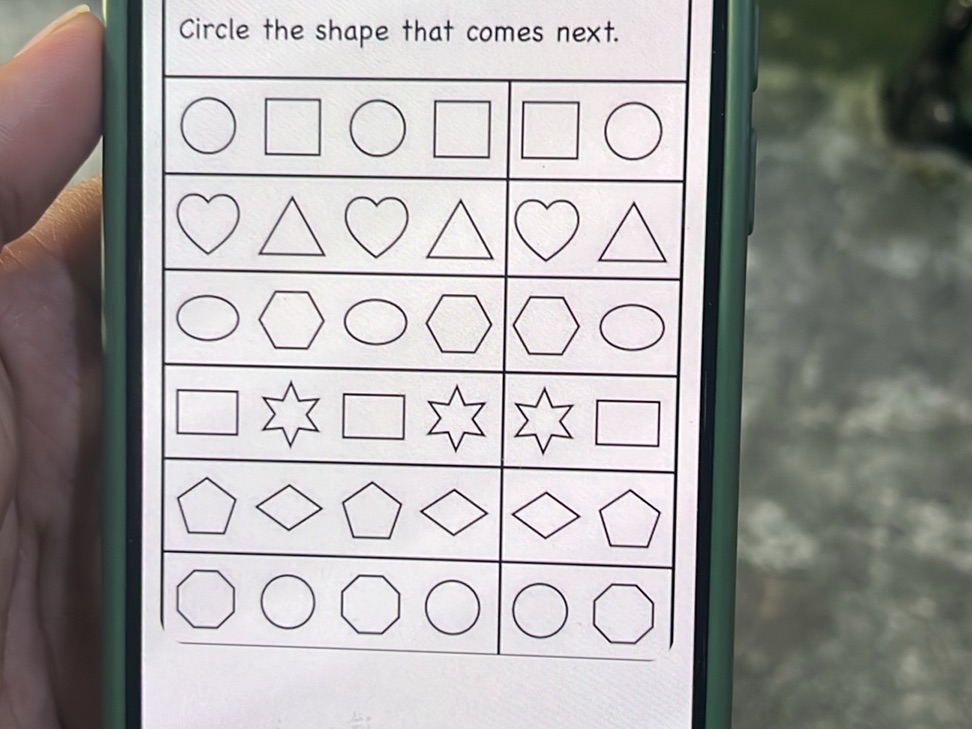 Circle the shape that comes next. | Circle | StudyX