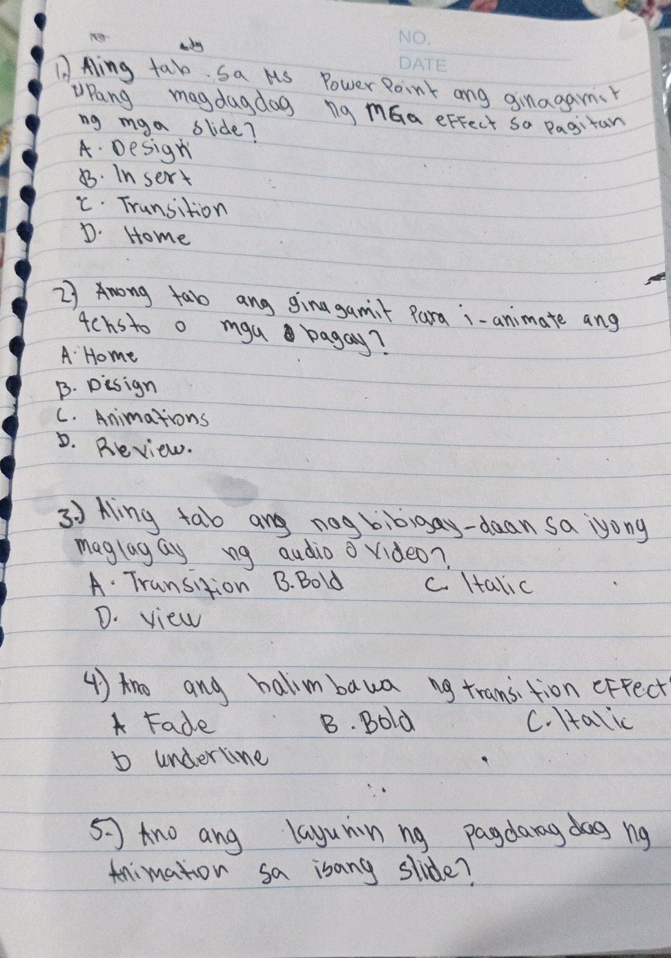 1) Aling tab. Sa MS Power Point ang | StudyX