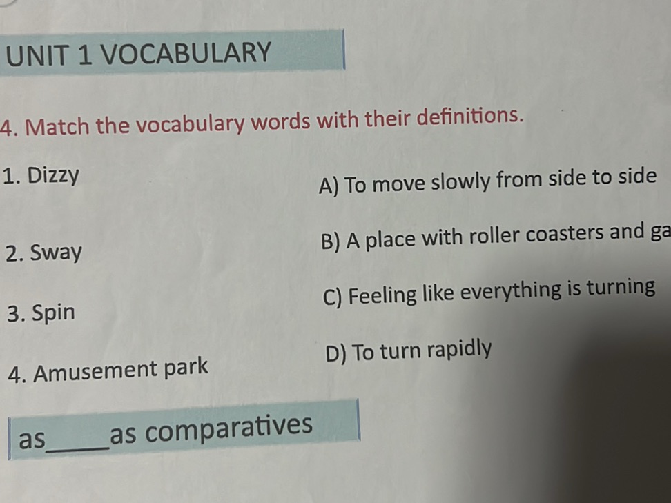 Match the vocabulary words with their | StudyX