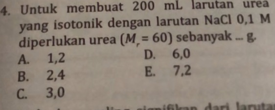 4. Untuk membuat 200 mL larutan urea yang | StudyX