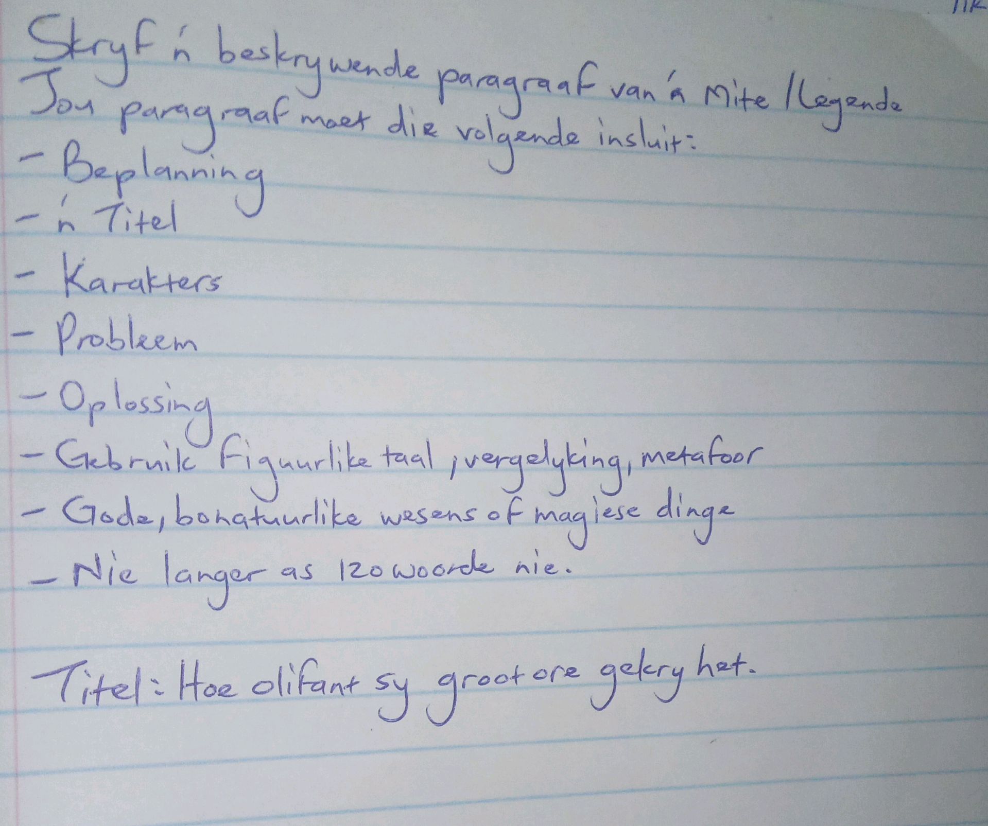 Skryf 'n beskrywende paragraaf van 'n | StudyX