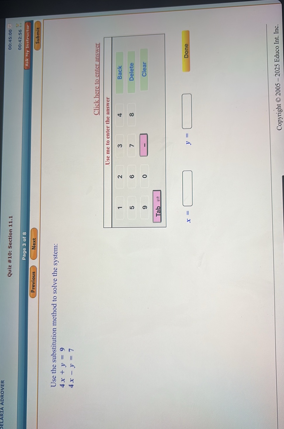 Use the substitution method to solve the | StudyX