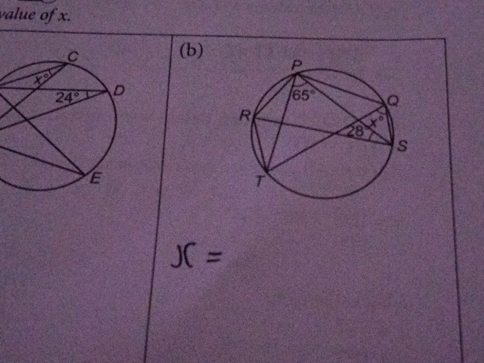 Find the value of x. (b) A circle with