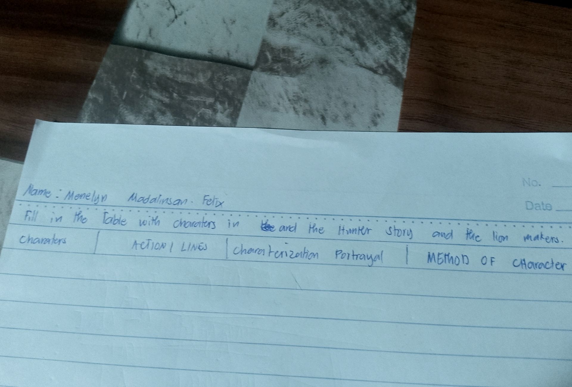 Fill in the Table with characters in the | StudyX