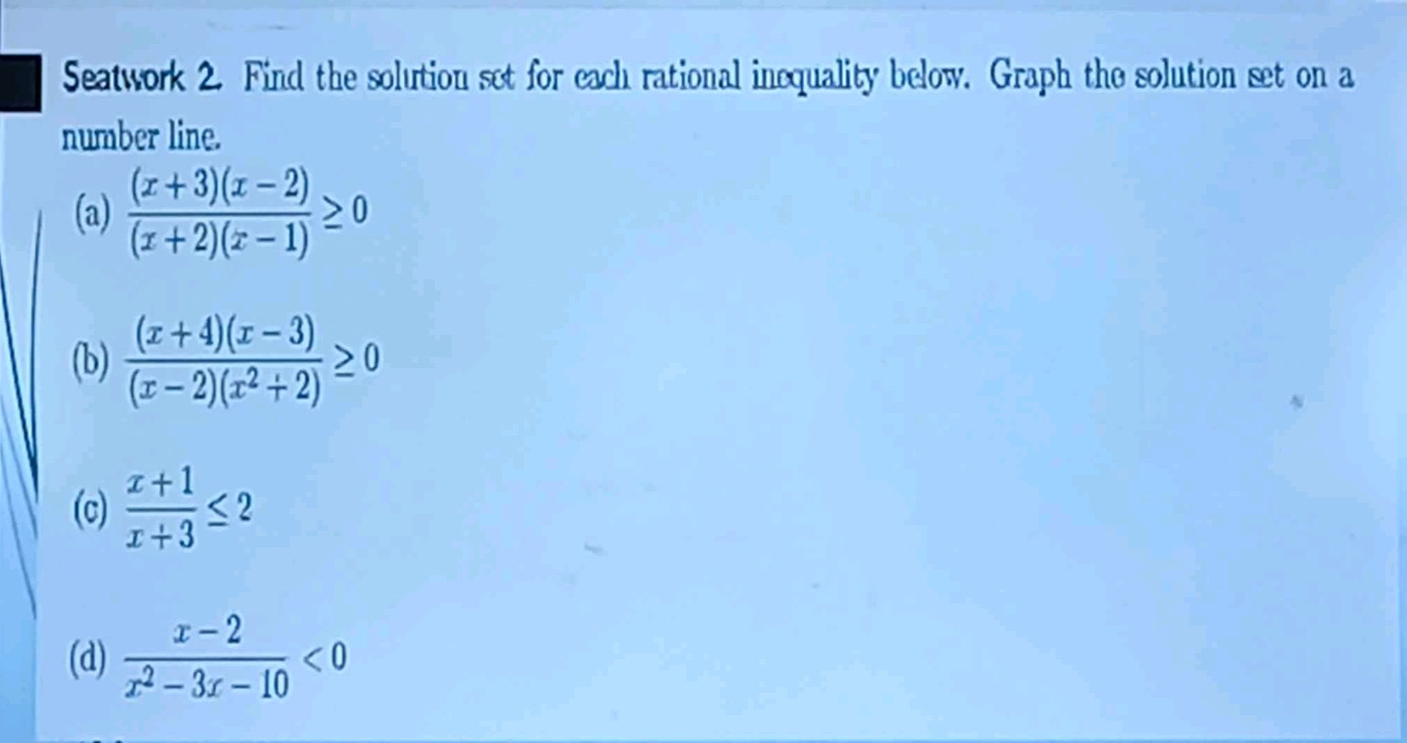 Seatwork 2. Find the solution set for each | StudyX
