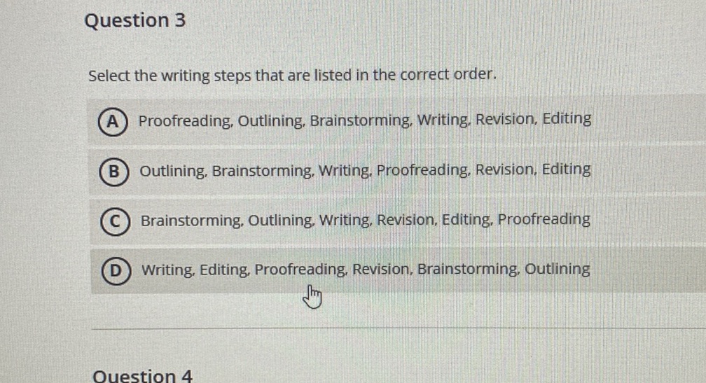 Select the writing steps that are listed in | StudyX