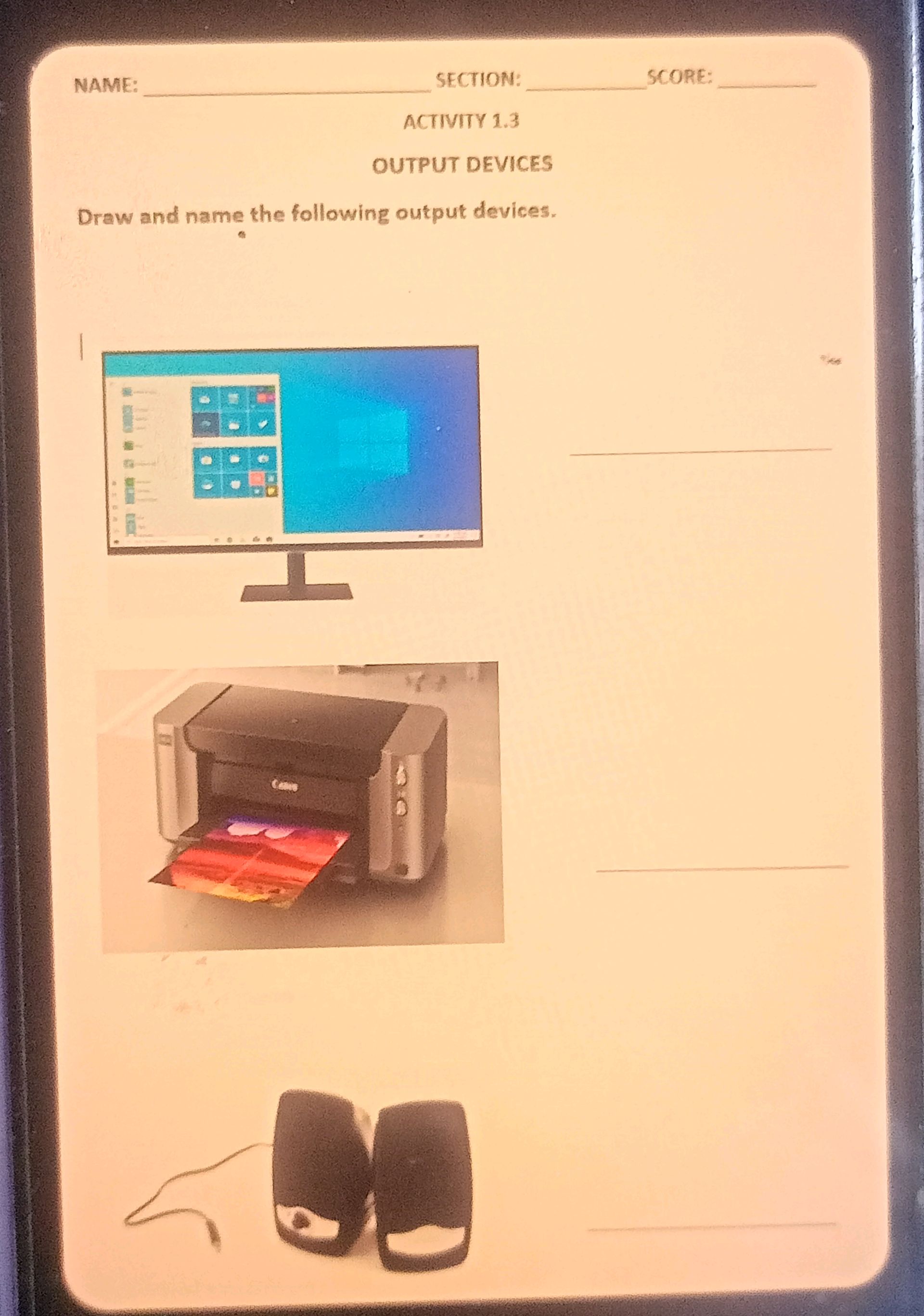 Draw and name the following output devices.