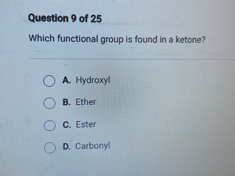 Which functional group is found in a ketone?