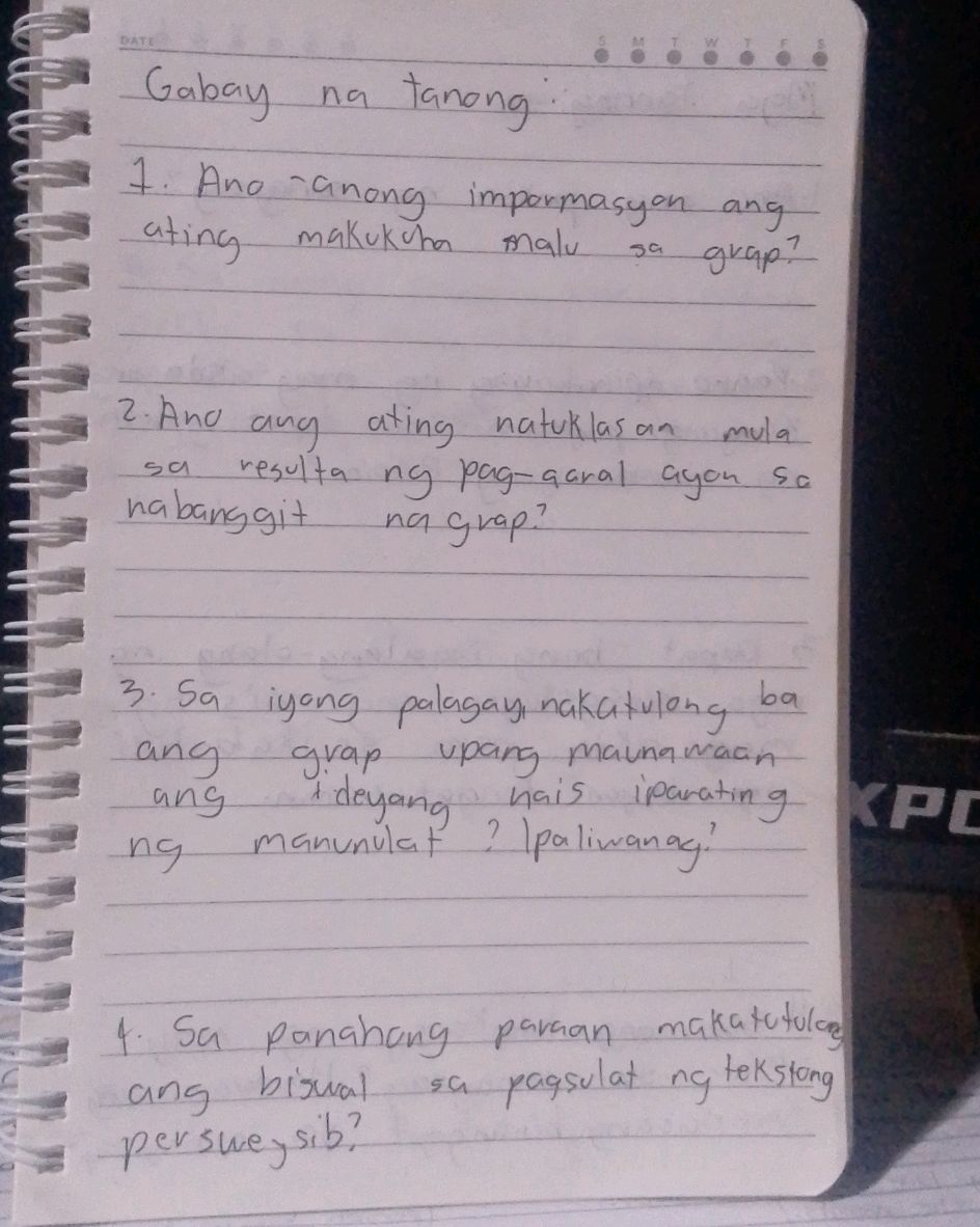 Gabay na tanong: 1. Ano anong impormasyon | StudyX