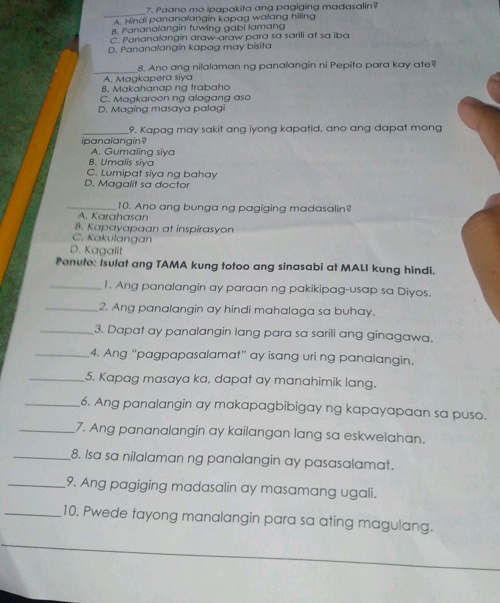 7. Paano mo ipapakita ang pagiging | StudyX