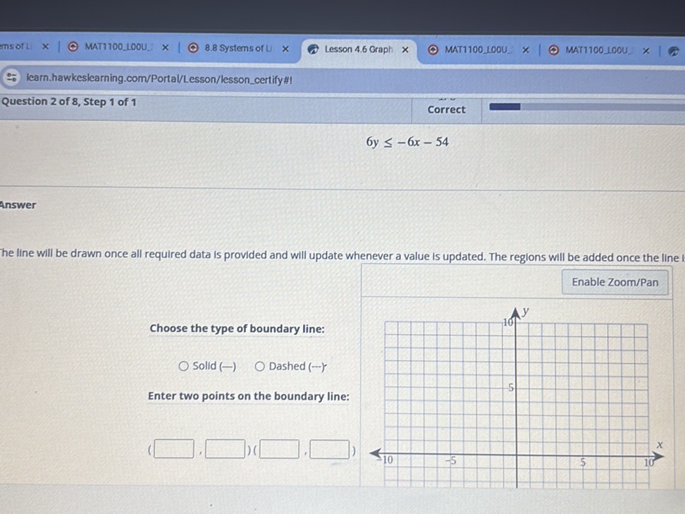 Given the inequality: $6y -6x - 54$ | StudyX