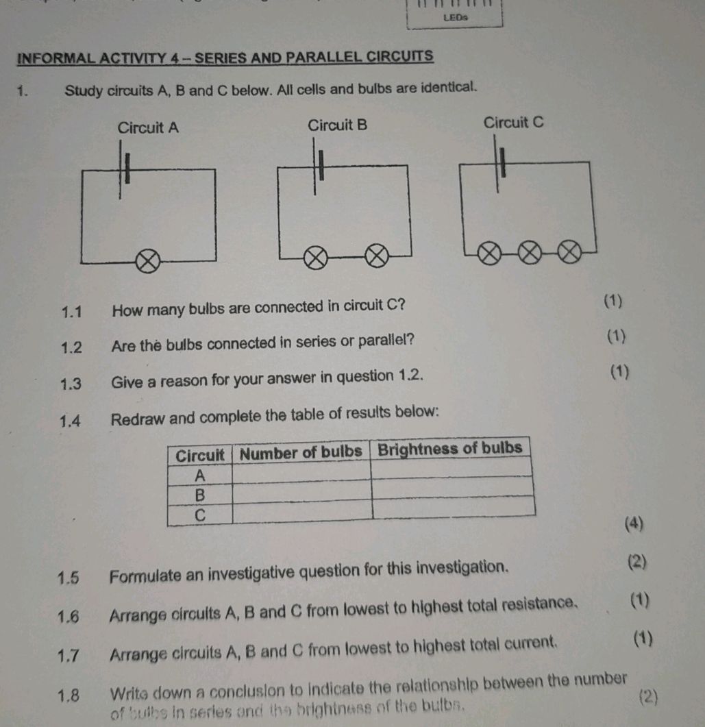 1. Study circuits A, B and C below. All | StudyX