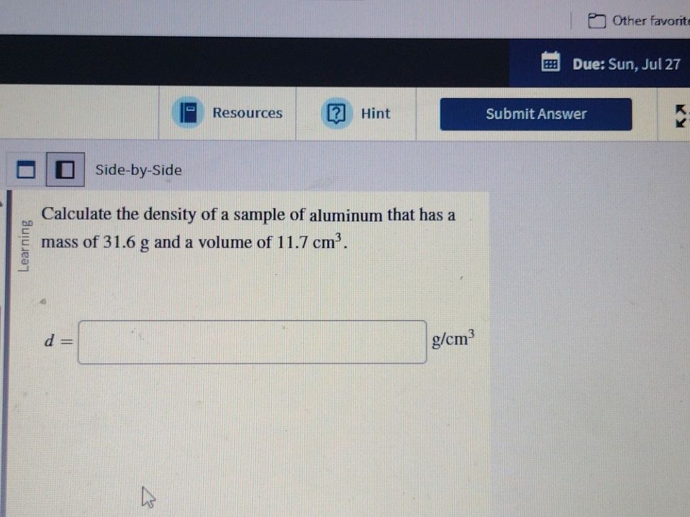 Calculate the density of a sample of