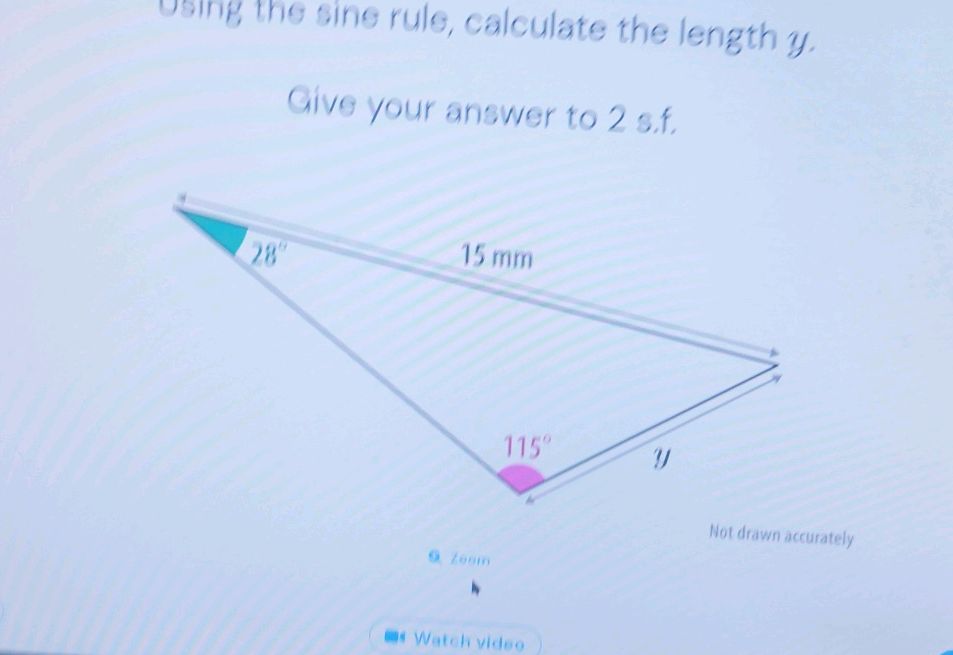 Using the sine rule, calculate the length y.