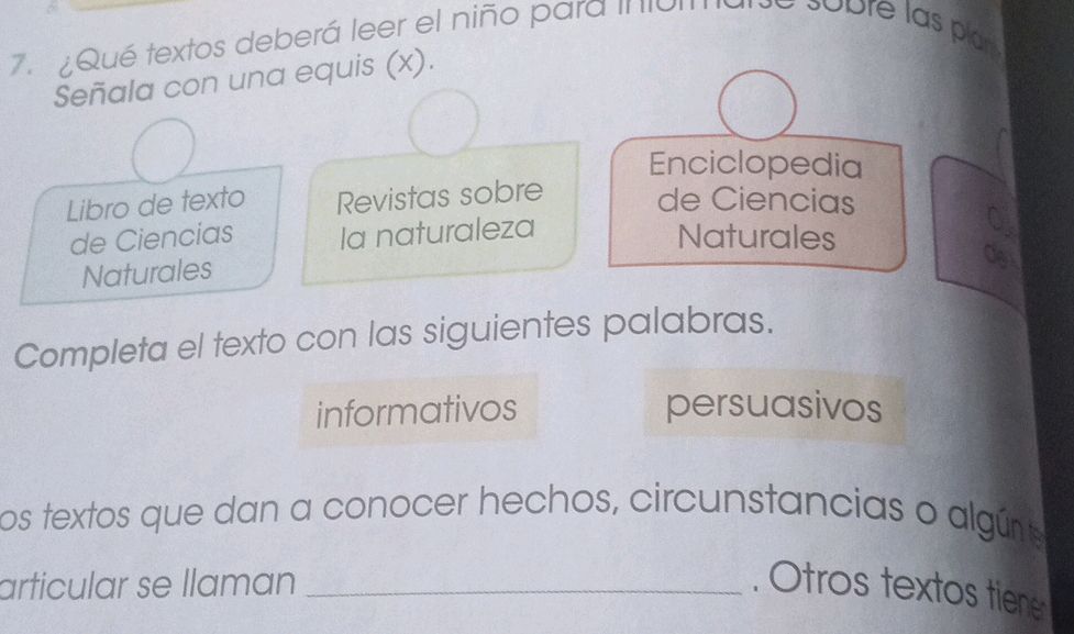 7. ¿Qué textos deberá leer el niño para | StudyX
