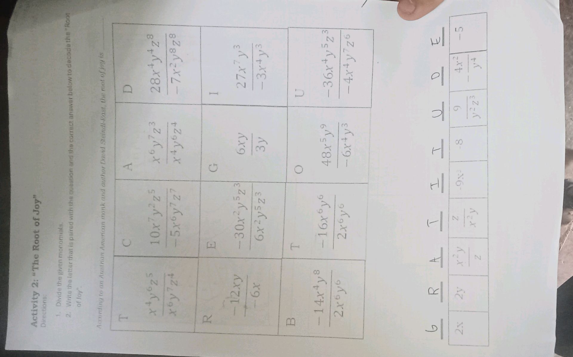 Activity 2: "The Root of Joy" Directions: 1. | StudyX
