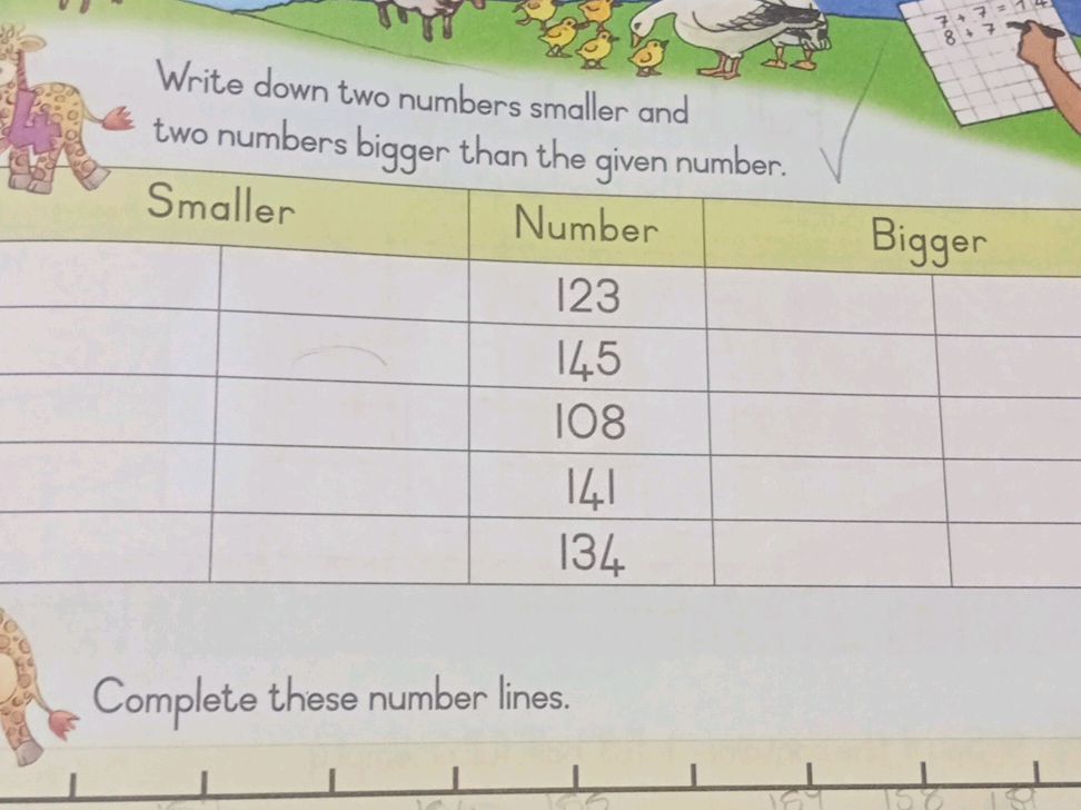 Write down two numbers smaller and two