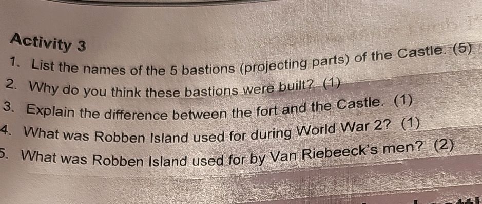 List the names of the 5 bastions (projecting