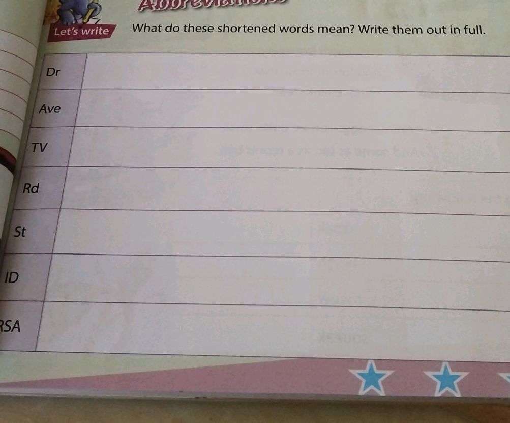 What do these shortened words mean? Write | StudyX