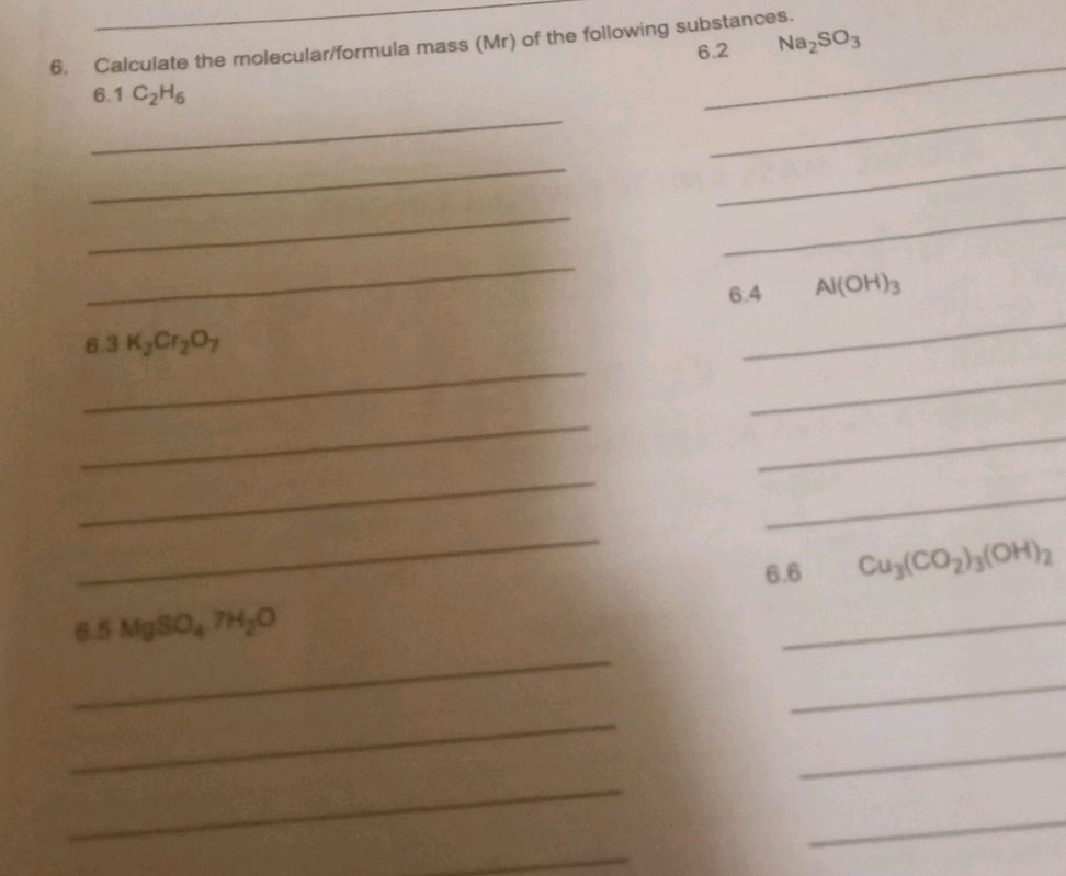Calculate the molecular/formula mass (Mr) of