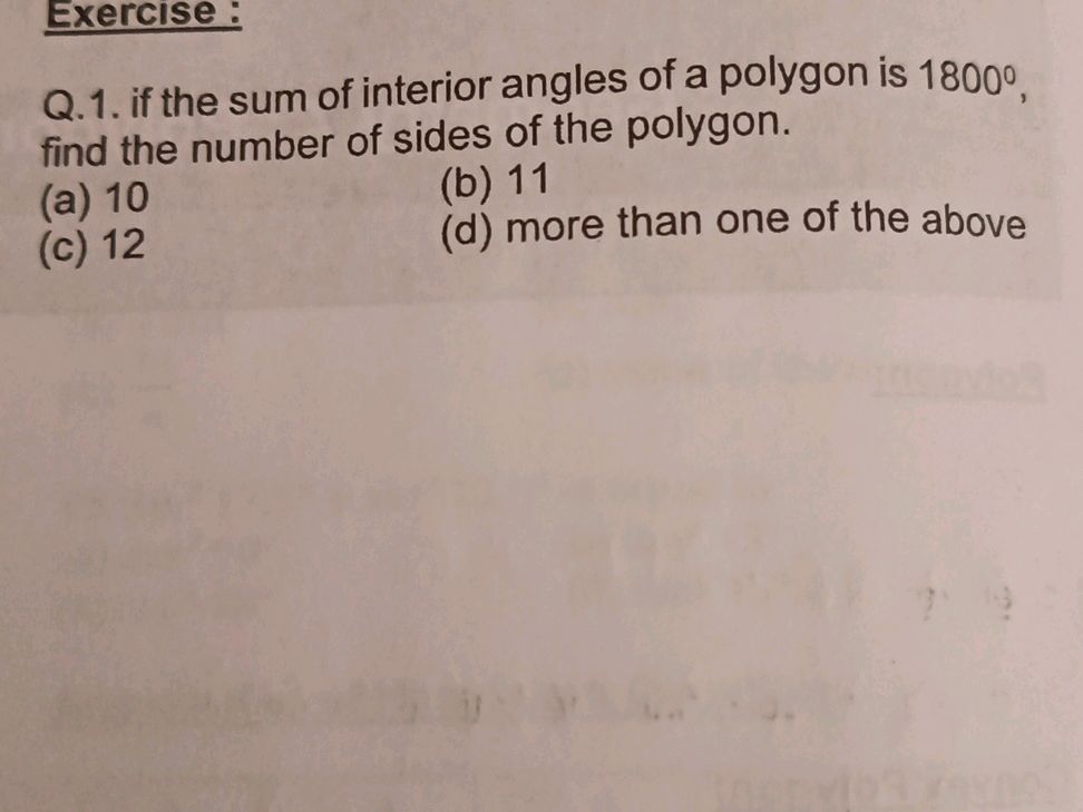 Q. 1. if the sum of interior angles of a | StudyX