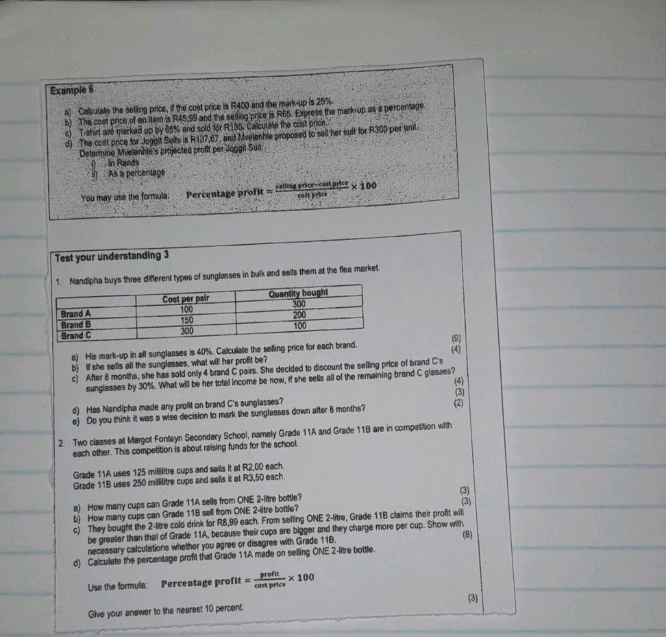 Example 6 a) Calculate the selling price, if