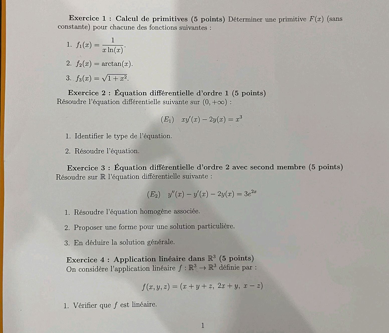 Exercice 1 : Calcul de primitives (5 points) | StudyX