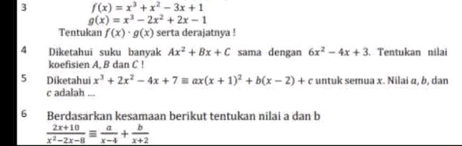 3. $f(x) = x^3 + x^2 - 3x + 1$ $g(x) = x^3 | StudyX