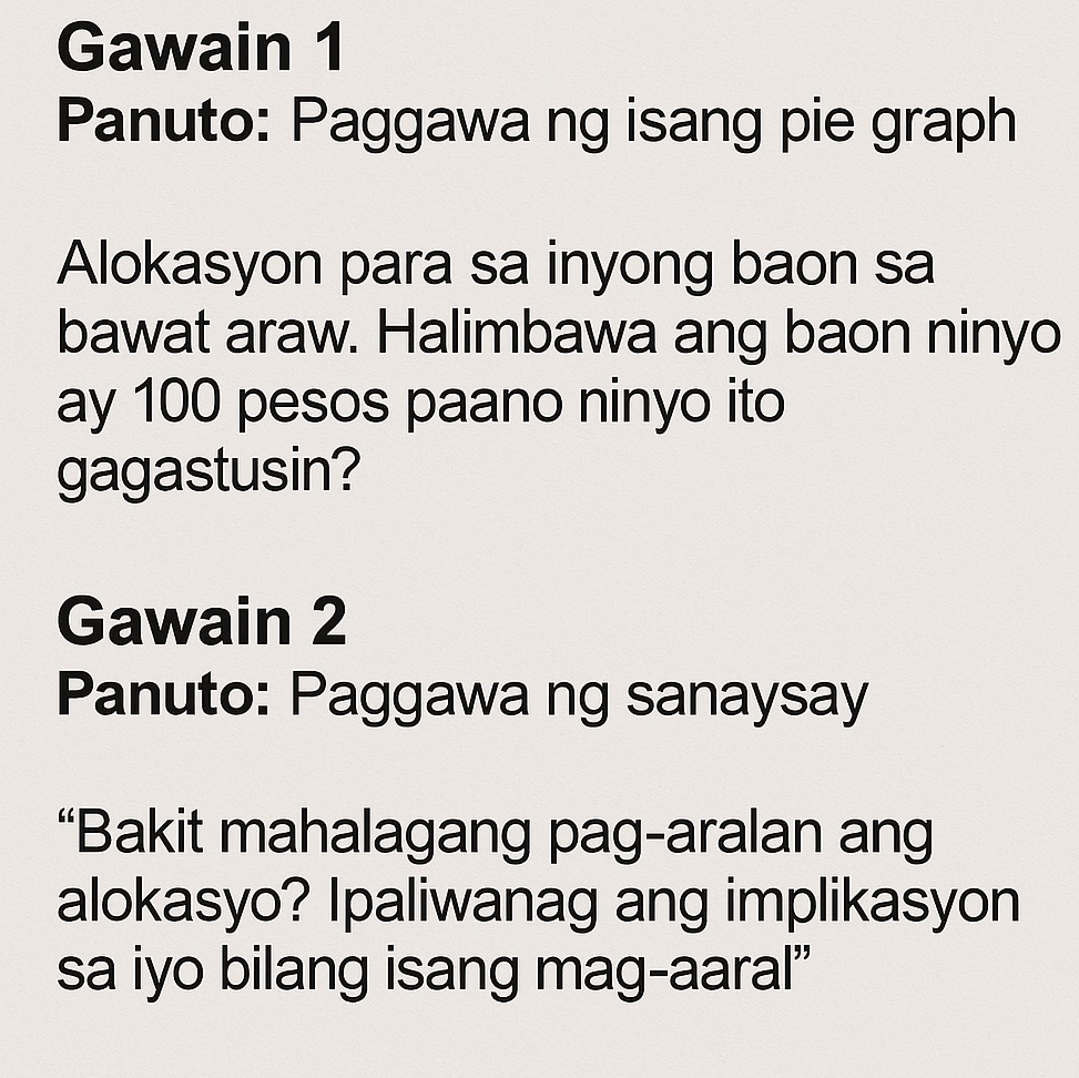 Gawain 1 Panuto: Paggawa ng isang pie graph | StudyX