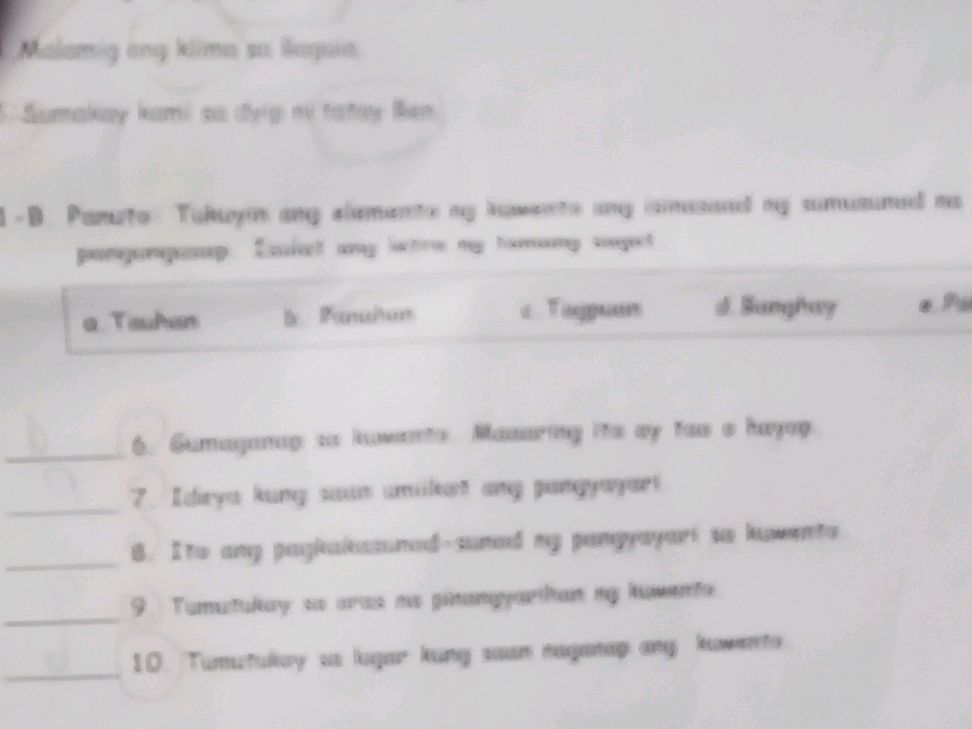 1-B Panuto: Tukuyin ang elemento ng kwento | StudyX