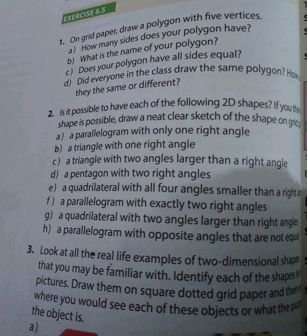 1. On grid paper, draw a polygon with five | StudyX