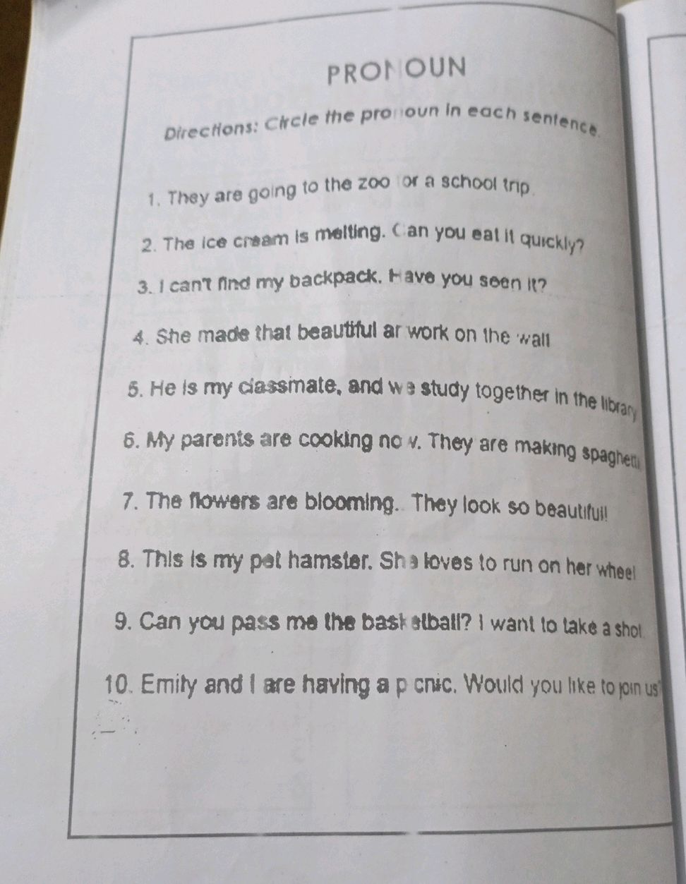 Directions: Circle the pronoun in each | StudyX