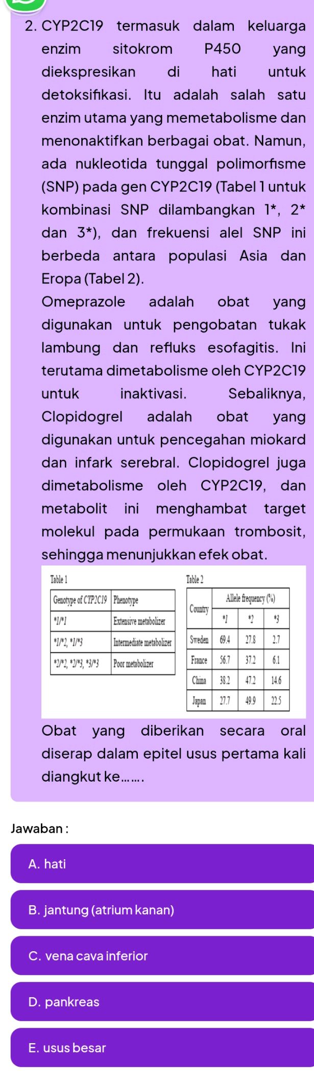 CYP2C19 termasuk dalam keluarga enzim | StudyX
